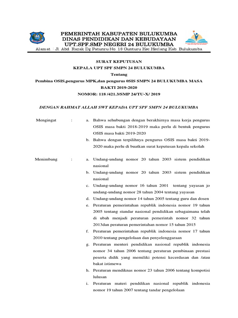 Contoh SK OSIS | PDF