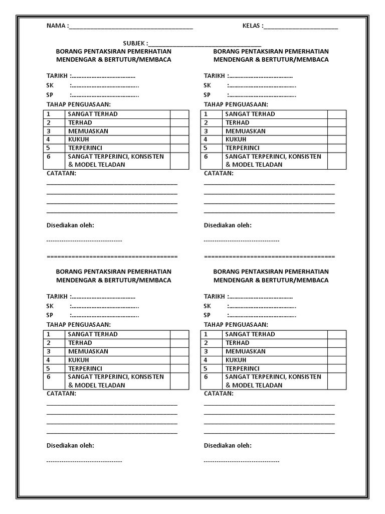 Borang Pentaksiran Pemerhatian | PDF