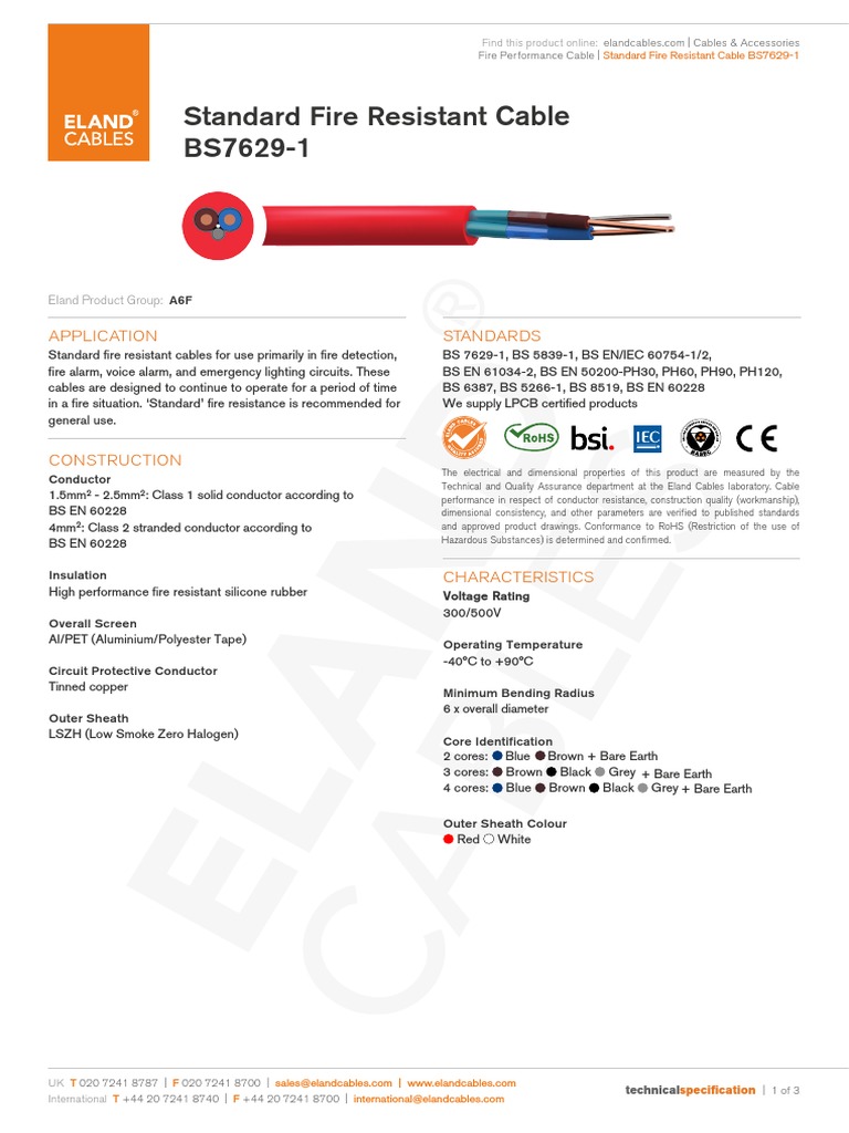 Standard Fire Performance Cable | PDF | Electrical Conductor | Wire