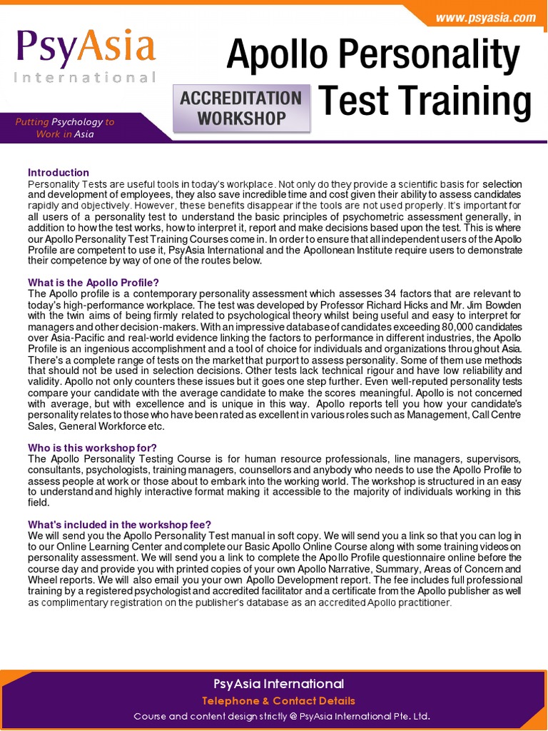 Apollo Personality Test Training Course | PDF | Psychology | Applied ...