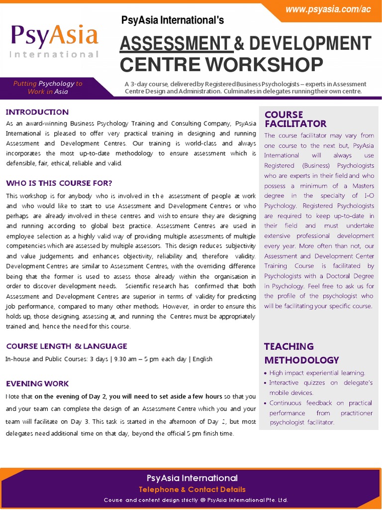 Assessment & Development Centre Workshop | PDF | Validity (Statistics ...