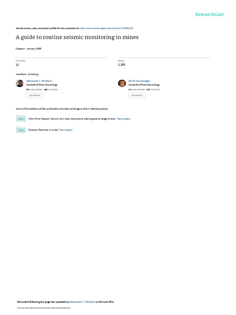 Mendecki Et Al1999 Guide To Seismic Monitoring in Mines | PDF | Moment ...