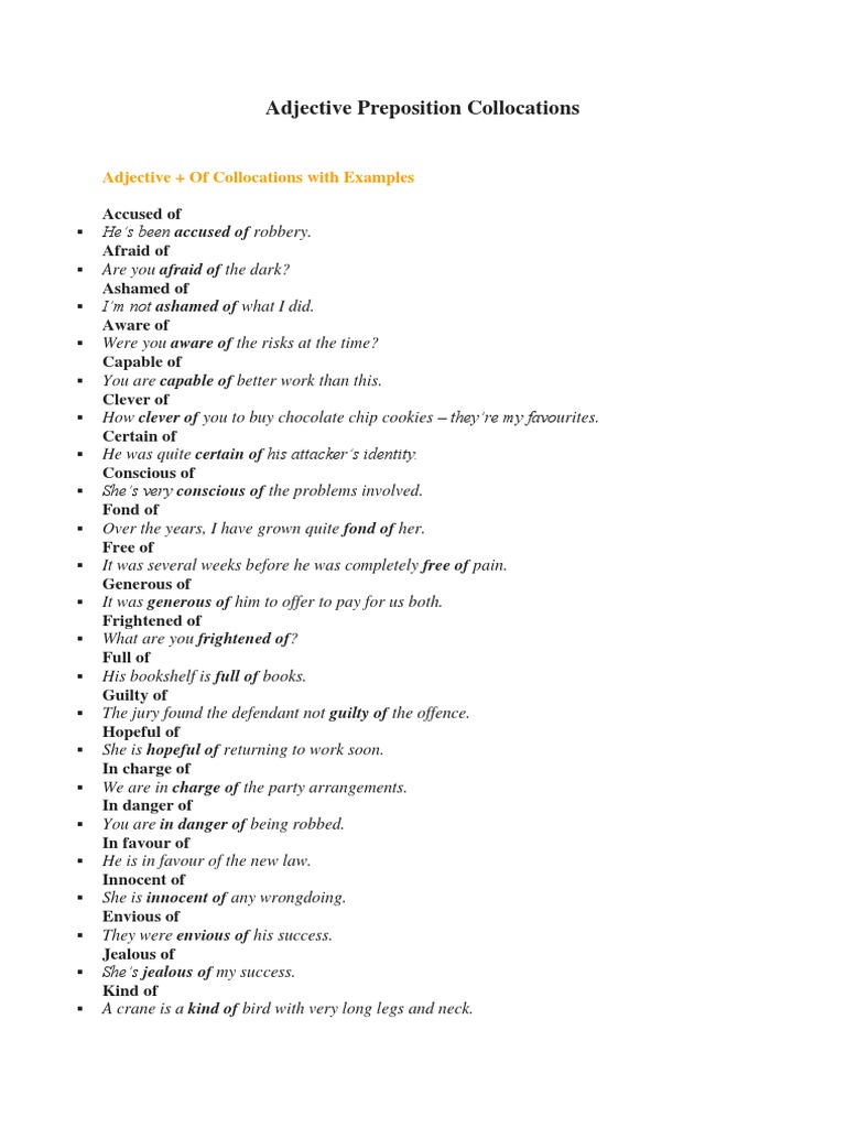 Adjective Preposition Collocations | PDF