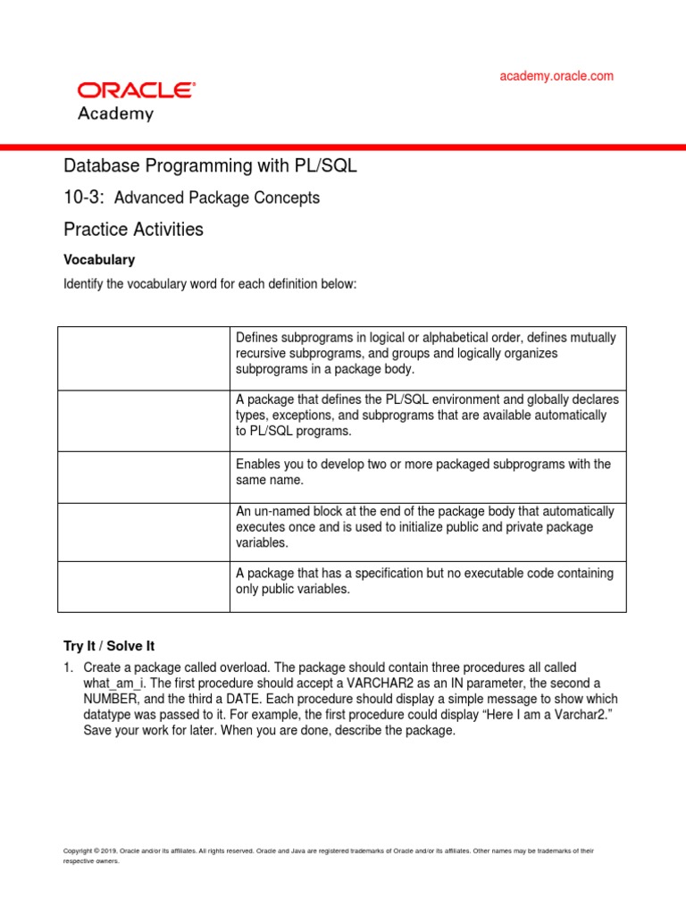 PLSQL 10 3 Practice PDF | PDF | Subroutine | Pl/Sql PLSQL 10 3 Practice PDF | PDF | Subroutine | Pl/Sql