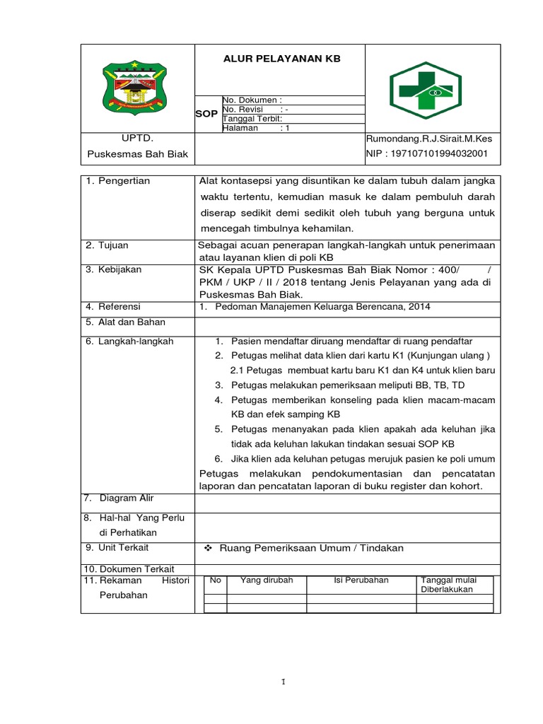 Sop Alur Pelayanan KB | PDF