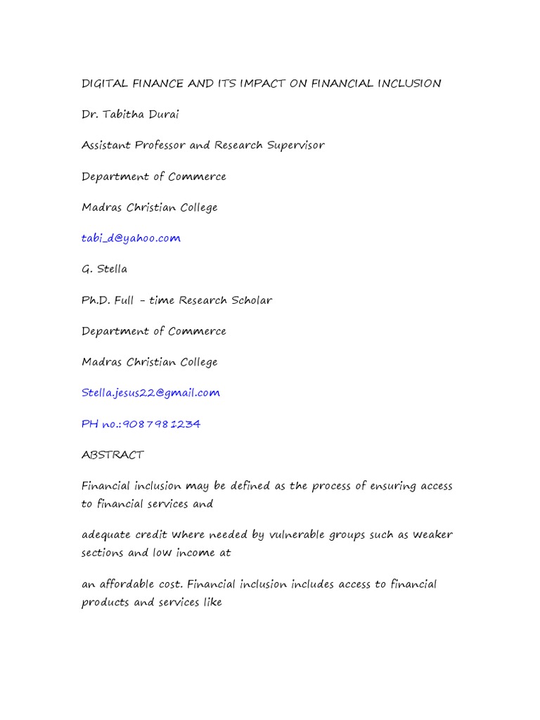 Digital Finance and Its Impact On Financial Inclus | PDF | Financial ...