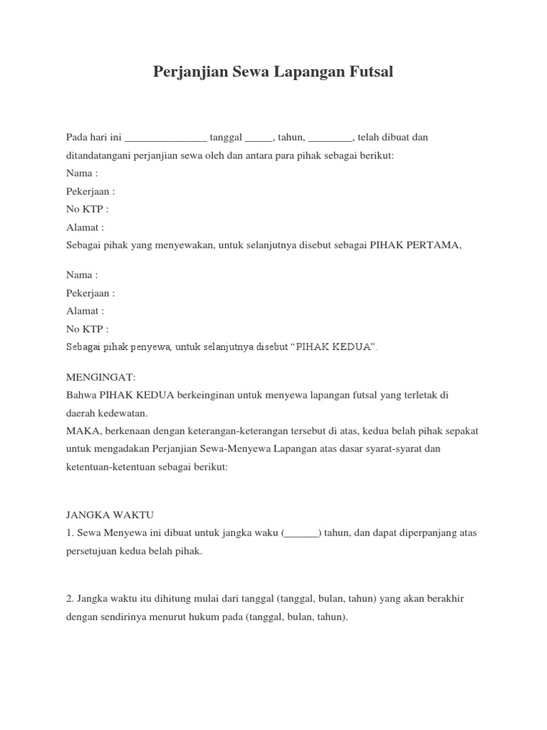 Surat Perjanjian Sewa Menyewa Lapangan | PDF