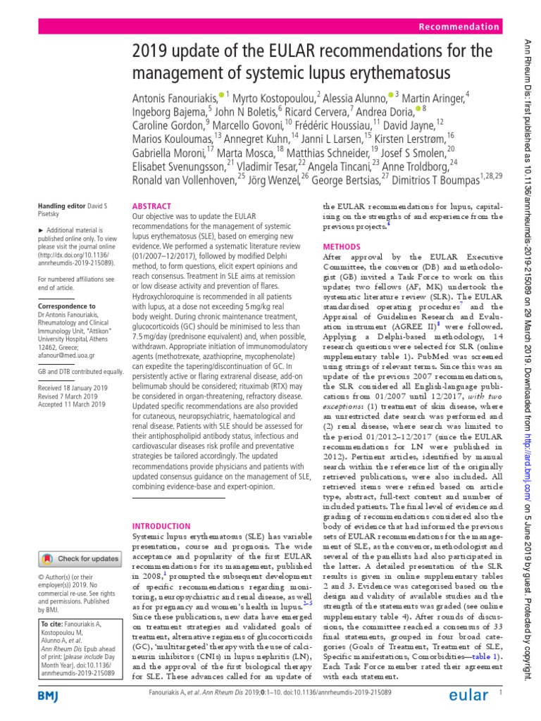 30926722: 2019 Update of The EULAR Recommendations For The Management ...