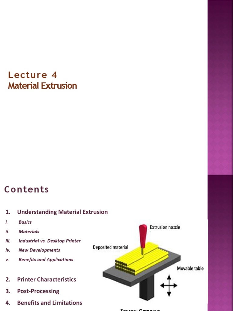 Lecture 4 Material Extrusion | PDF | 3 D Printing | Plastic