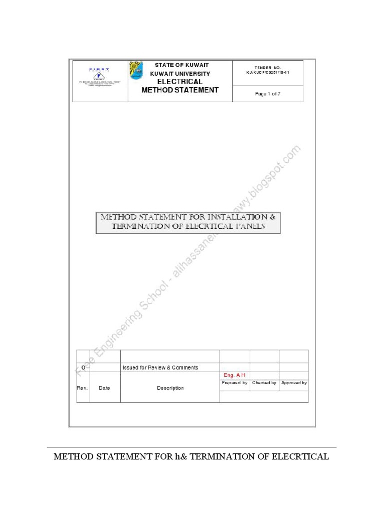 Method Statement For Installation & Termination of Elecrtical Panels ...