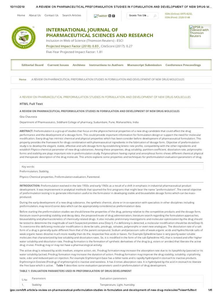 A Review On Pharmaceutical Preformulation Studies in Formulation and ...