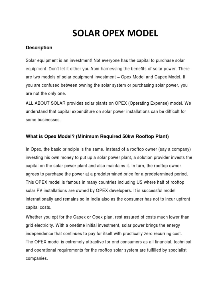 Solar Opex and Ppa | PDF | Capital Expenditure | Solar Power