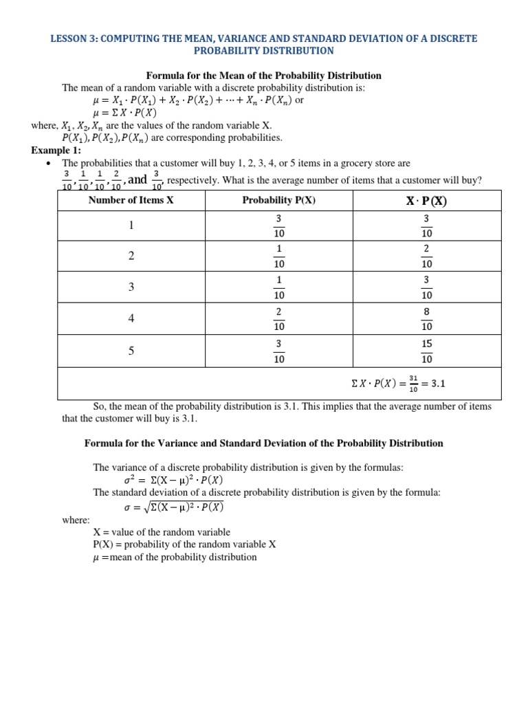 Lesson 3 Pdf Standard Deviation Variance