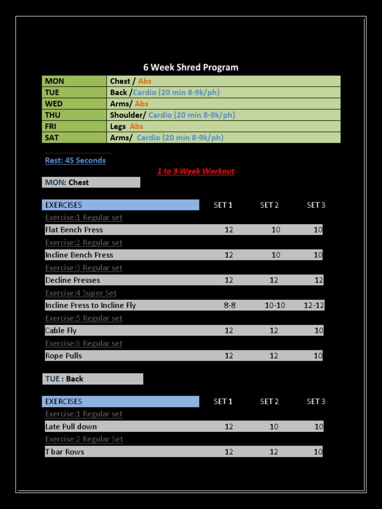 6 Week Shred Workout Plan | PDF | Weight Training | Sports