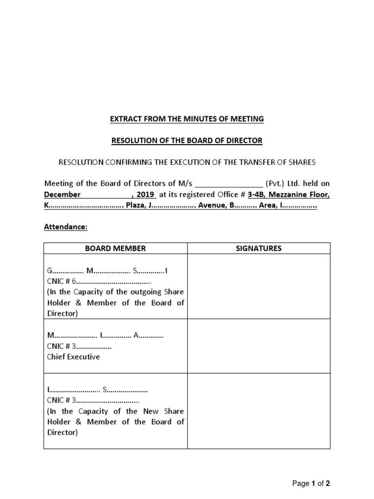 Board Resolution - Sampale - Share Transfer | Download Free PDF | Board ...
