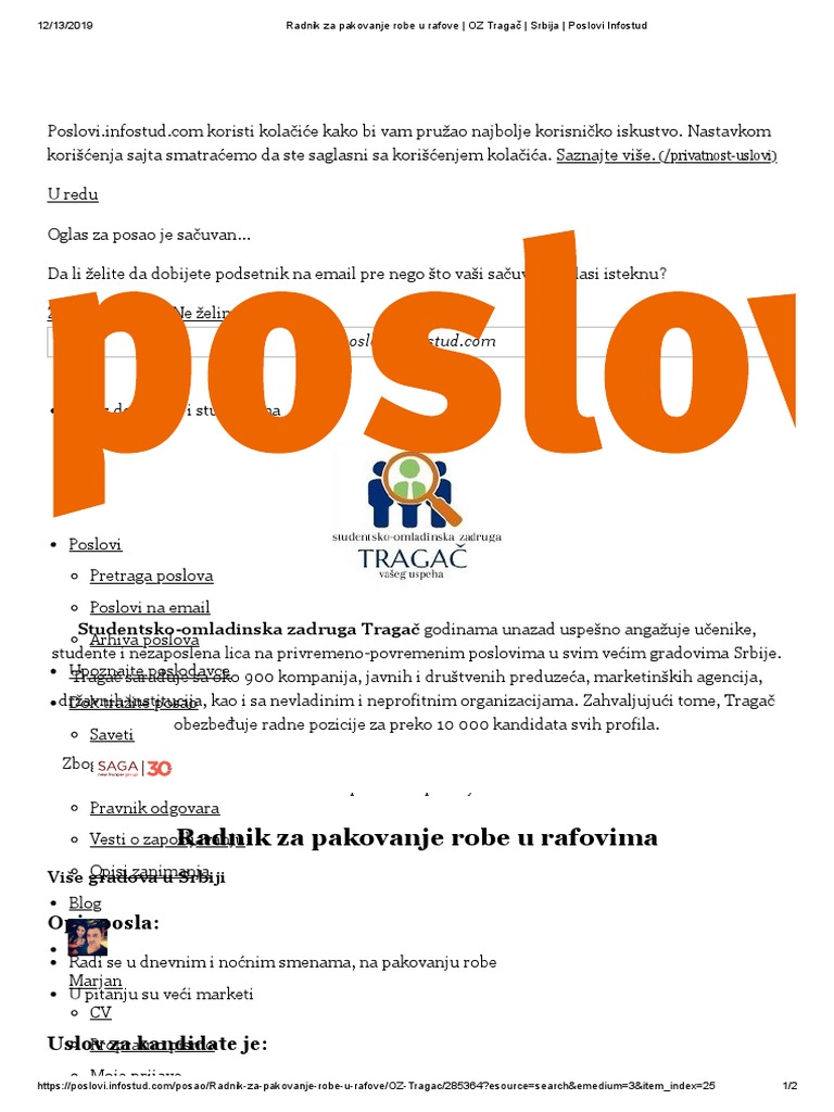 Radnik Za Pakovanje Robe U Rafove - OZ Tragač - Srbija - Poslovi ...