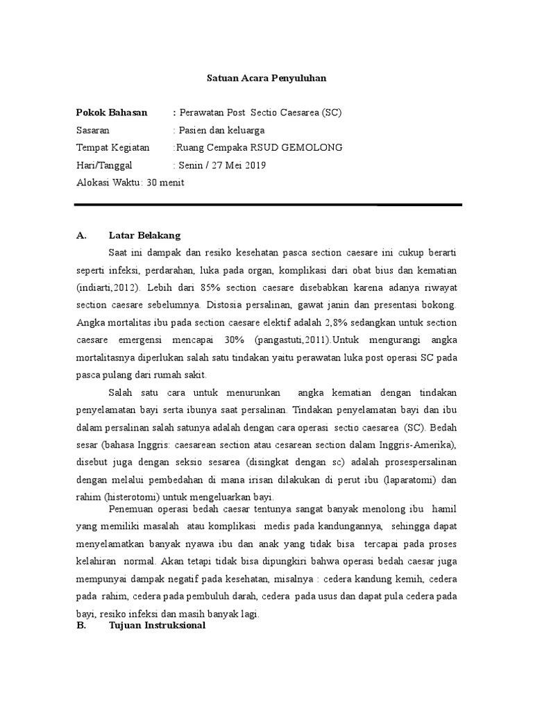 Perawatan Luka Post Sectio Caesarea (SC): Satuan Acara Penyuluhan untuk ...