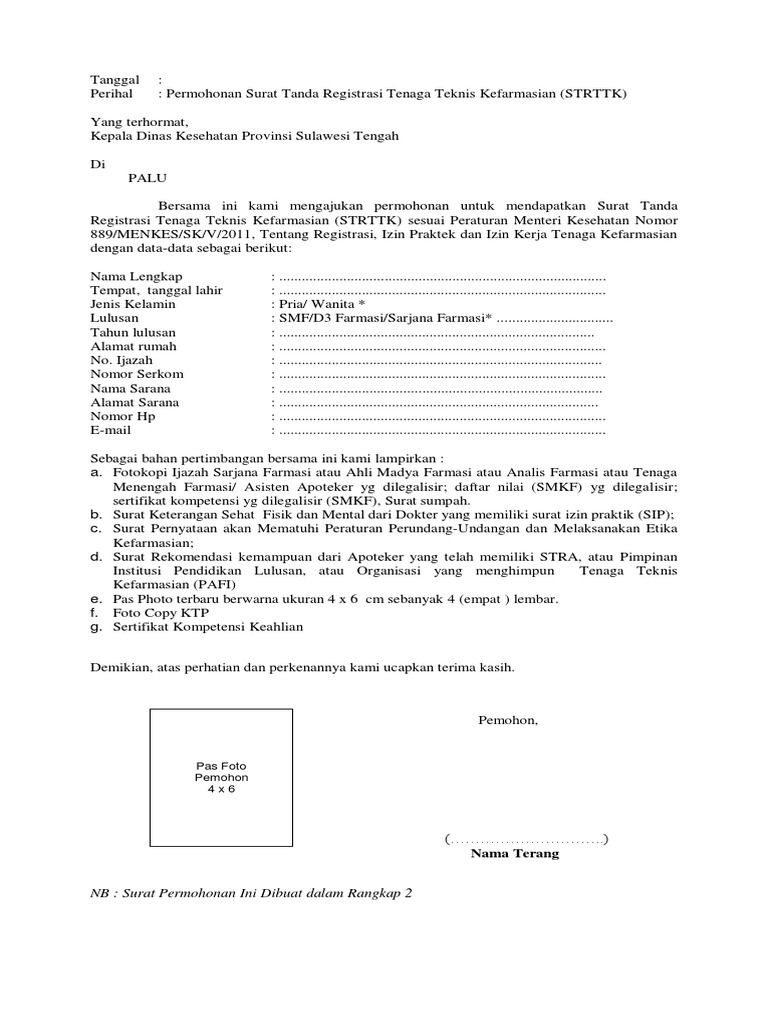 1.surat Permohonan STRTTK | PDF