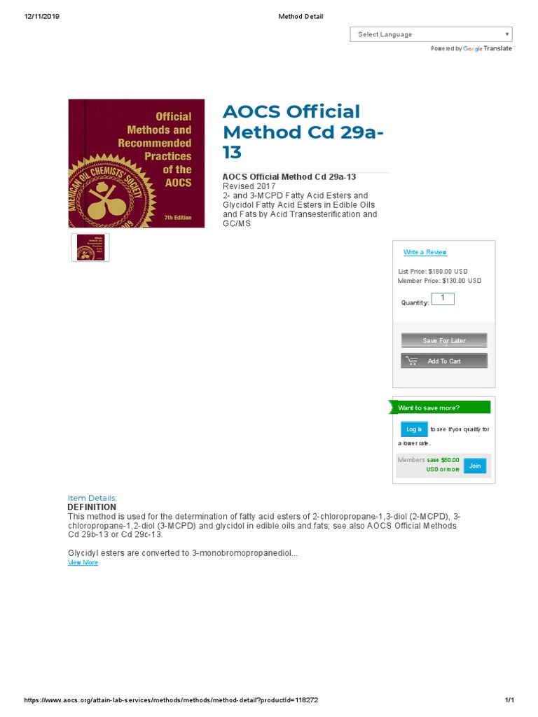 AOCS Official Method CD 29a-13 | PDF | Ester | Fat