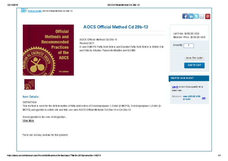 AOCS Official Method CD 29b-13 | PDF | Fat | Ester