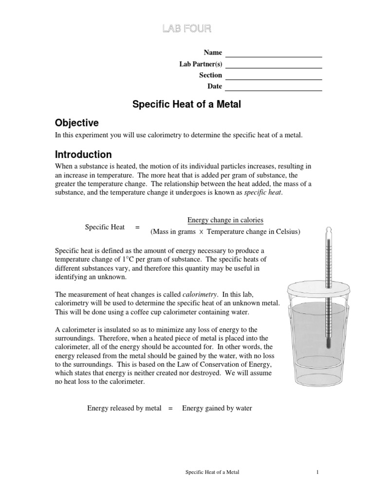 Specific Heat Determination Lab | PDF | Calorimetry | Heat