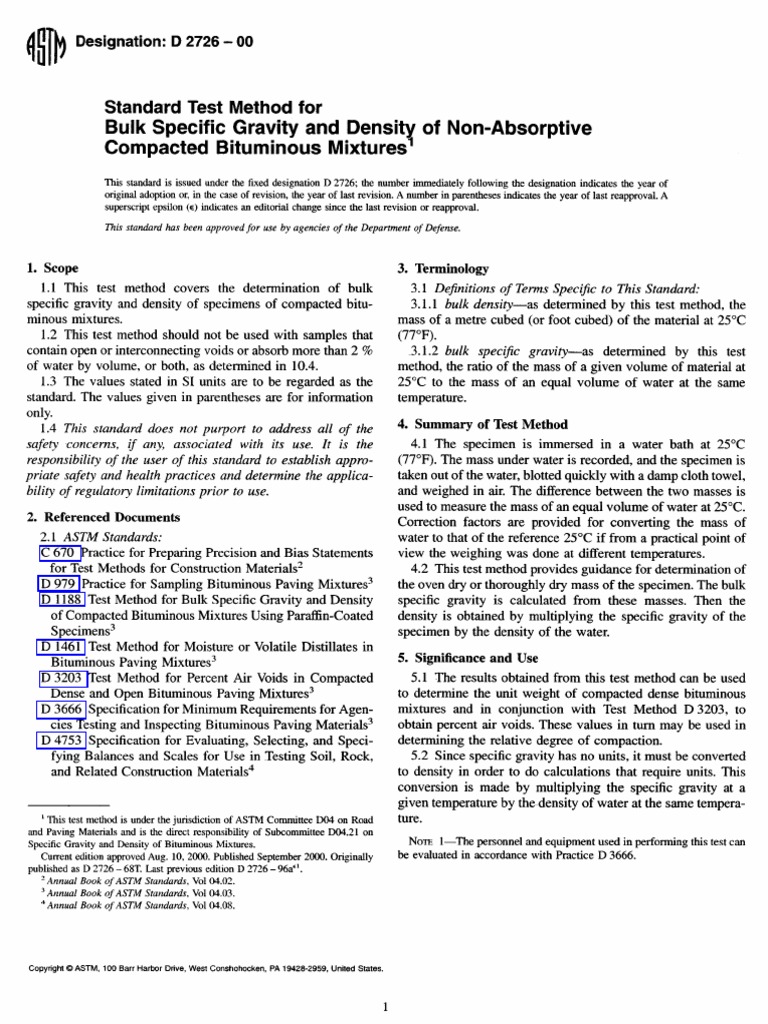 ASTM D 2726 Bitumen Density Code | PDF | Density | Weight