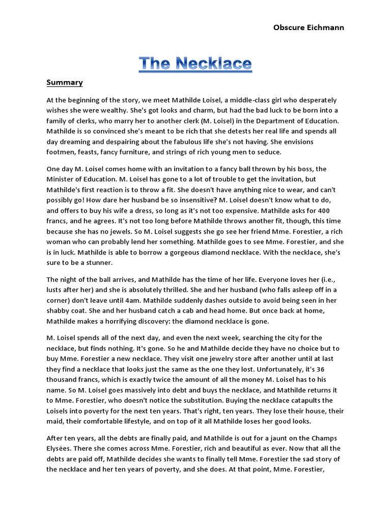 Guided Reading The Necklace | PDF | Narration