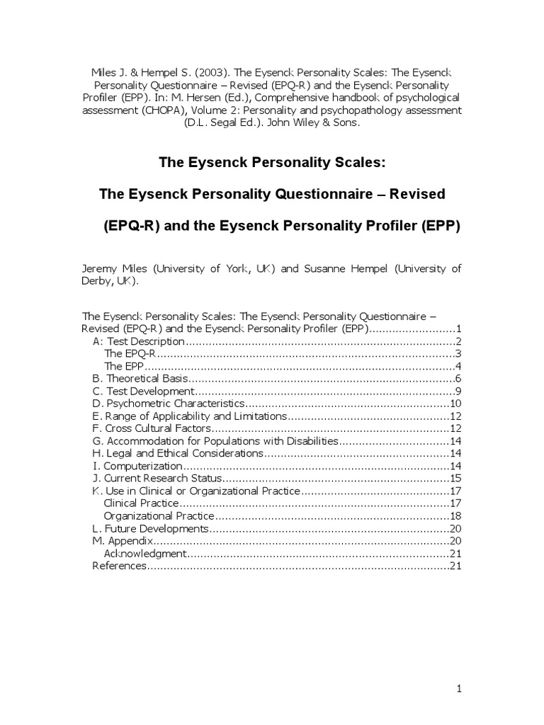 The Eysenck Personality Scales The Eysen | PDF | Extraversion And Introversion | Behavioural ...