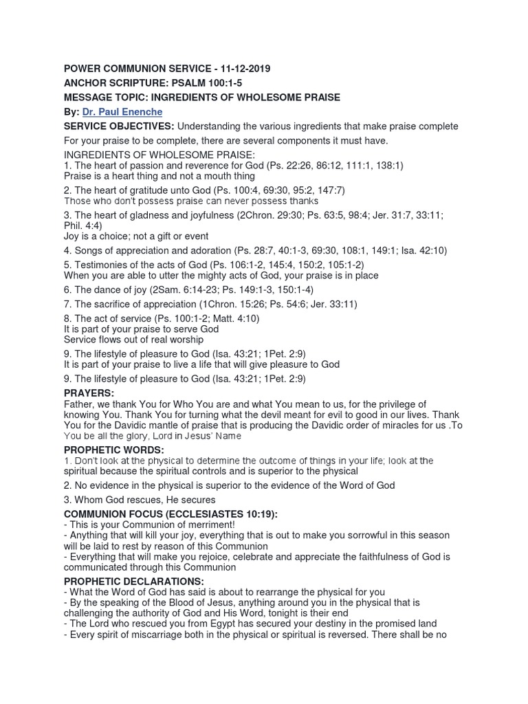 Ingredients of Wholesome Praise | PDF | Eucharist | Theology