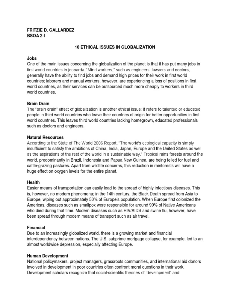 Ethical Issues in Globalization | PDF | Cultural Globalization | Economics
