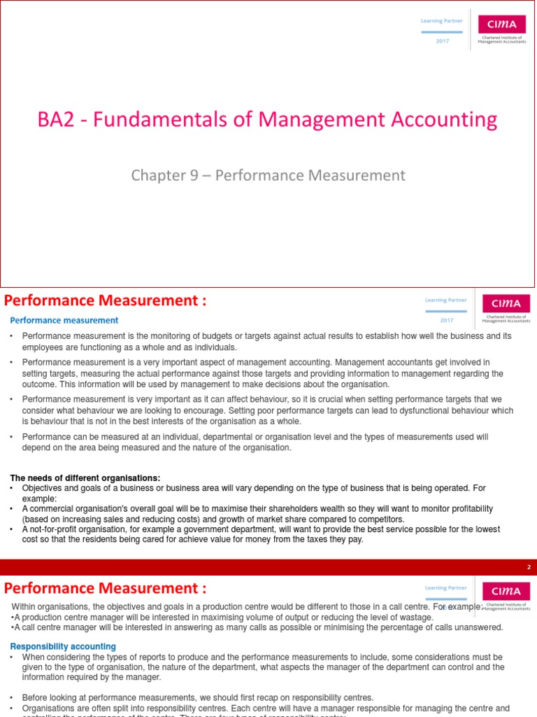 Performance Measurement in Management Accounting | PDF | Gross Margin ...