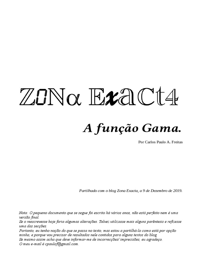 A Função Gama | PDF | Relações matemáticas | Analise matemática