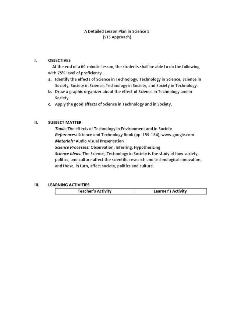 Science and Tech Effects on Society | PDF | Lesson Plan | Science