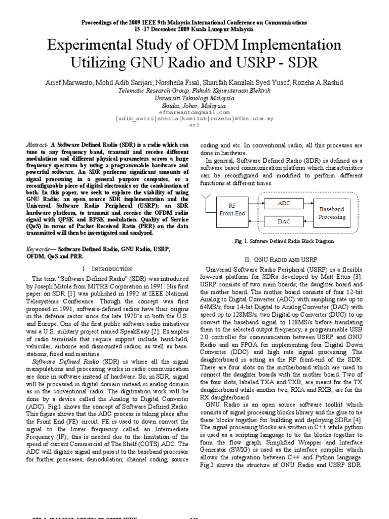 Experimental Study of OFDM Implementation - Utilizing GNU Radio and USRP | PDF | Software ...