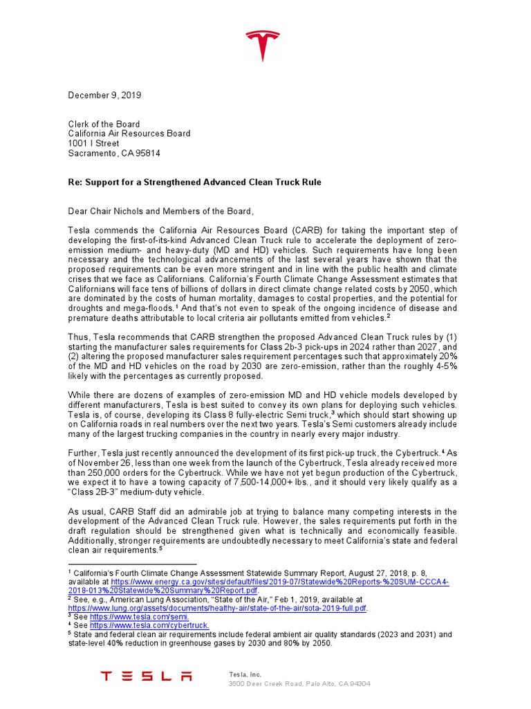 Tesla CARB Letter Cybertruck | PDF | Truck | Environmental Issues