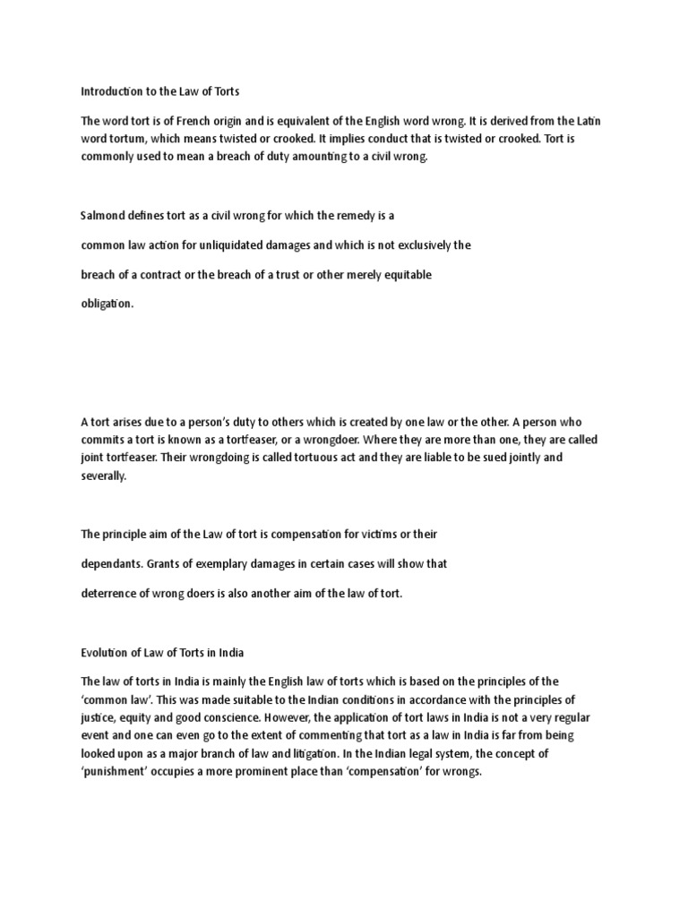 Introduction To The Law of Torts | PDF | Tort | Damages