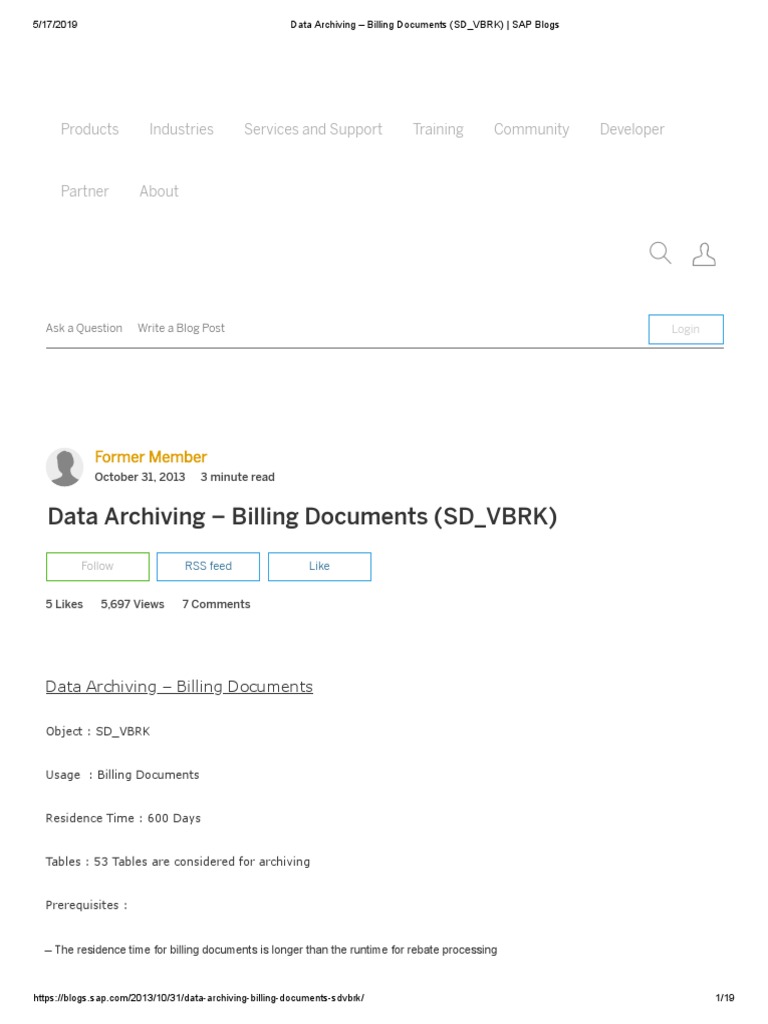 Data Archiving - Billing Documents (SD - VBRK) - SAP Blogs | PDF ...