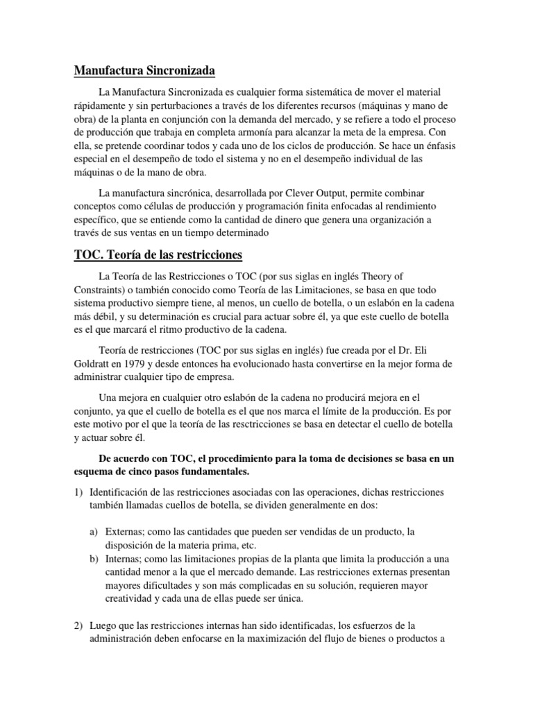La Teoría de las Restricciones (TOC) como marco conceptual para lograr la Manufactura ...