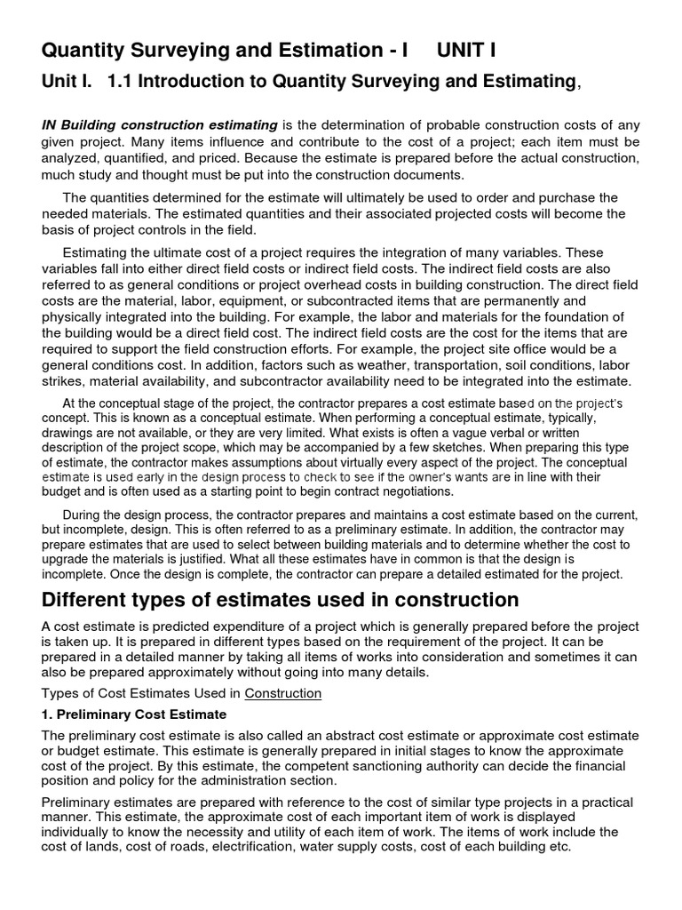 Quantity Surveying and Estimation | PDF | Employment | Specification (Technical Standard)