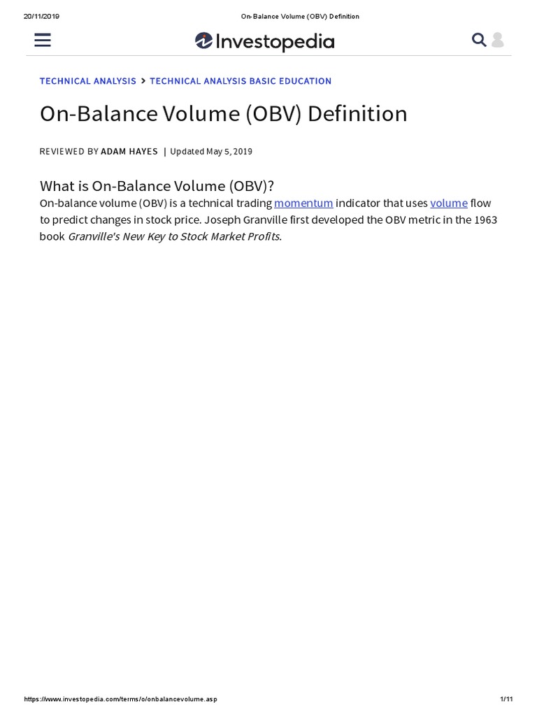 On-Balance Volume (OBV) Definition | PDF | Technical Analysis | Market Trend