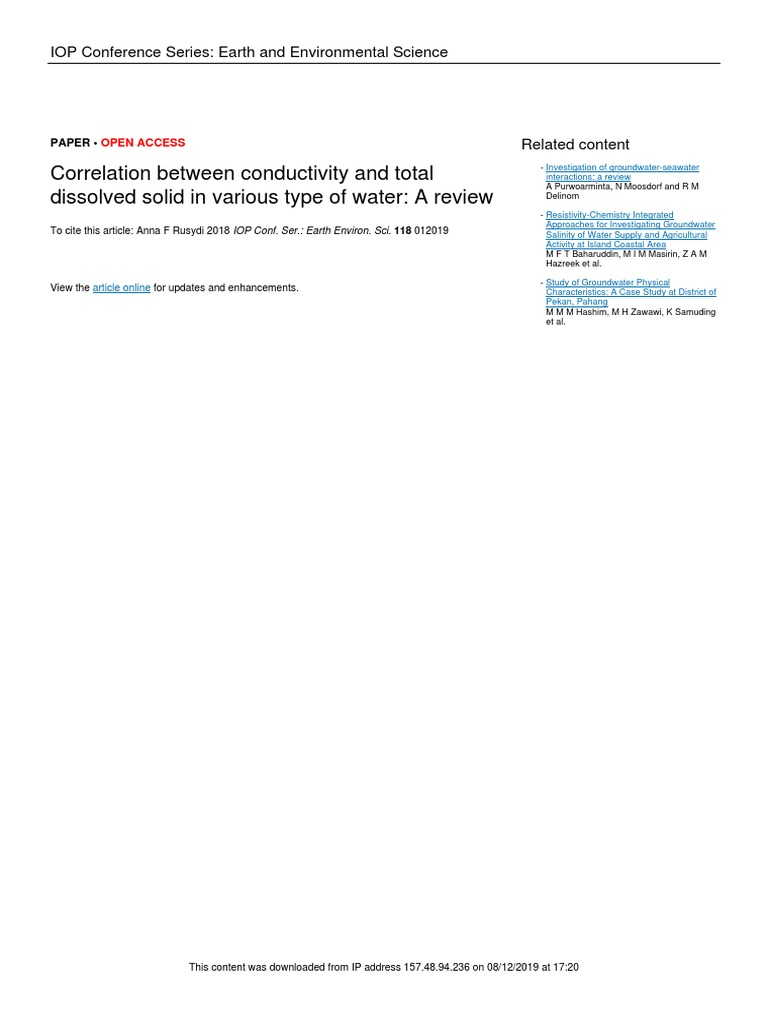 Conductivity TDS Relationship | PDF | Salinity | Water