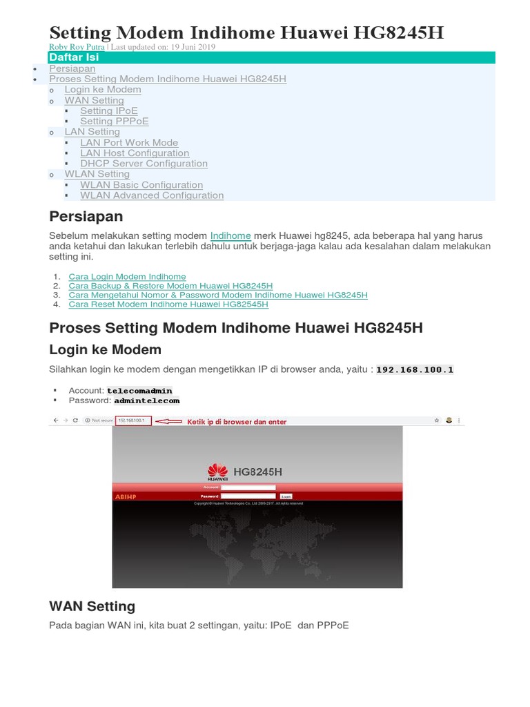 Setting Modem Indihome Huawei HG8245H | PDF
