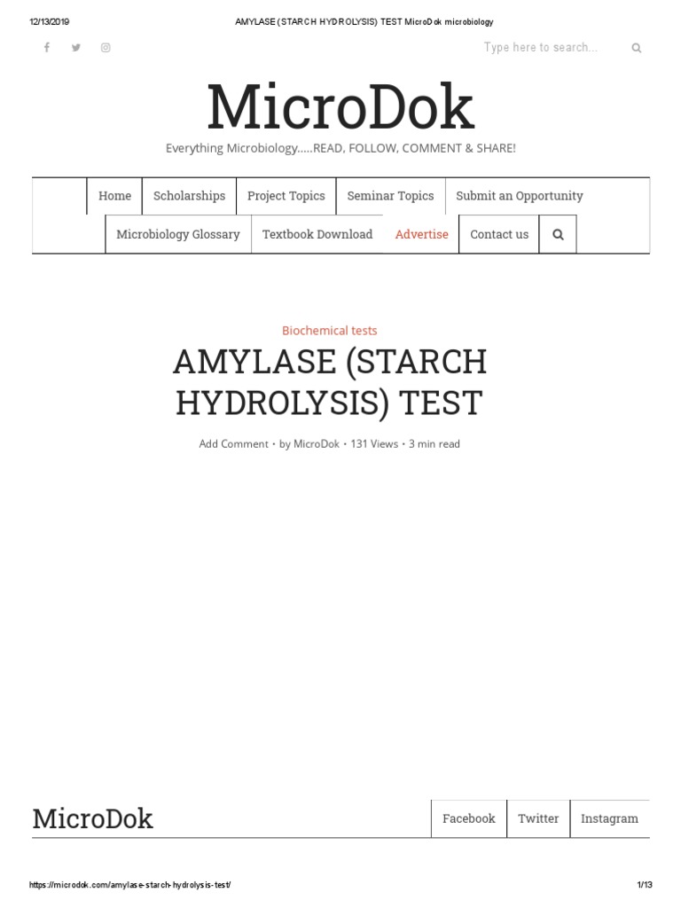 AMYLASE (STARCH HYDROLYSIS) TEST MicroDok Microbiology | Download Free ...