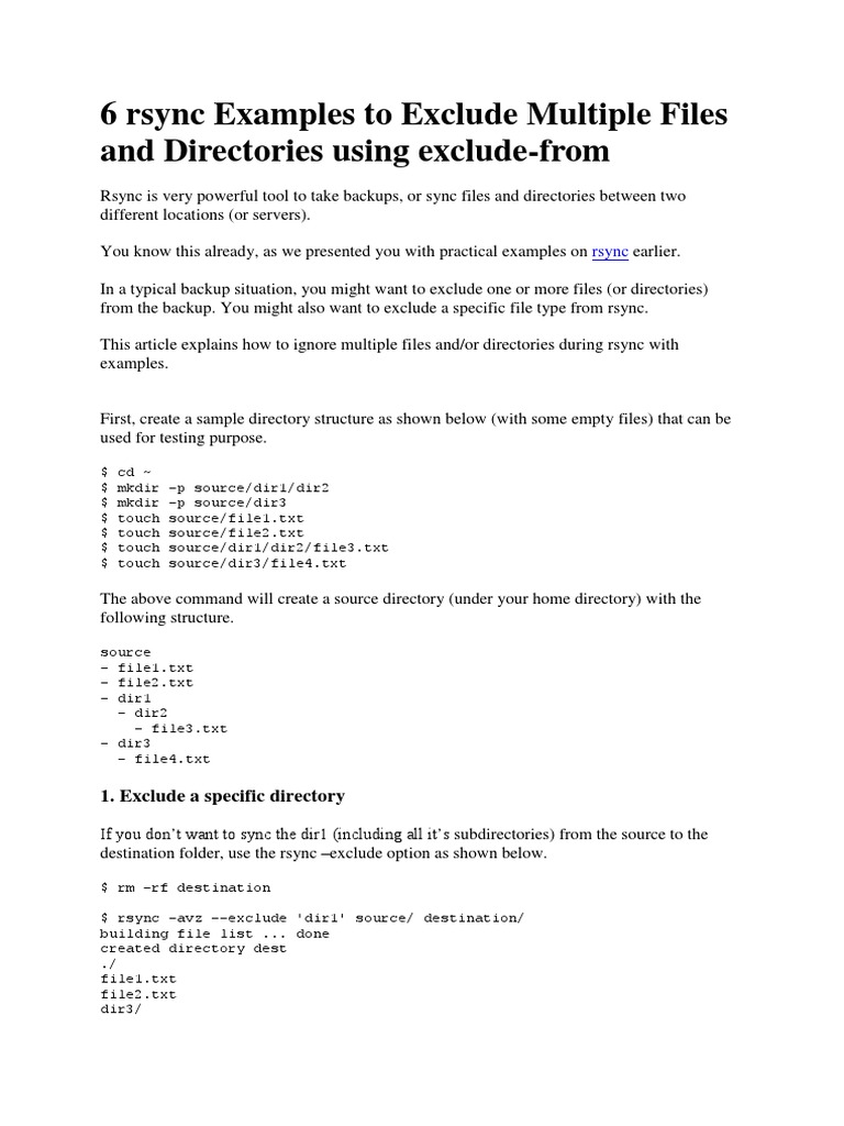 6 Rsync Examples To Exclude Multiple Files And Directories Using Exclude From Pdf Directory