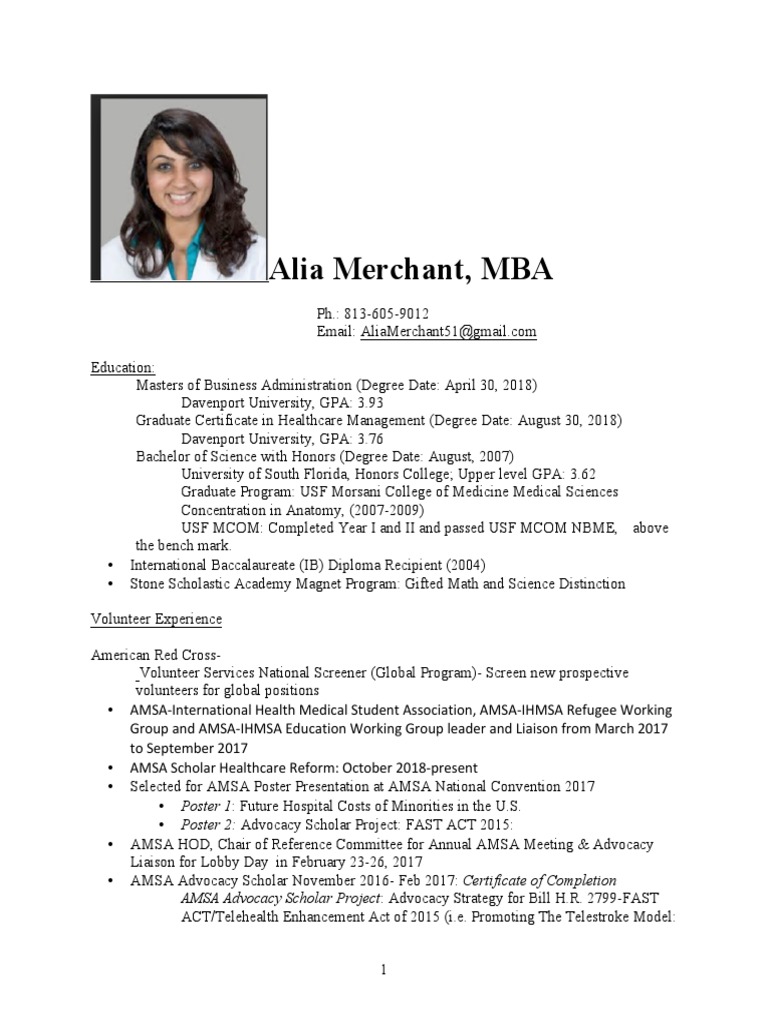 Alia Merchant CV | PDF | Health Care
