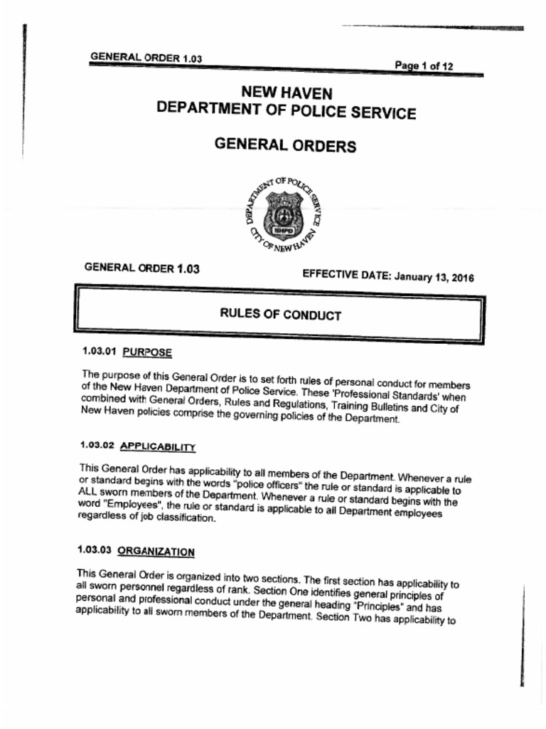 New Haven Police Department General Orders | PDF