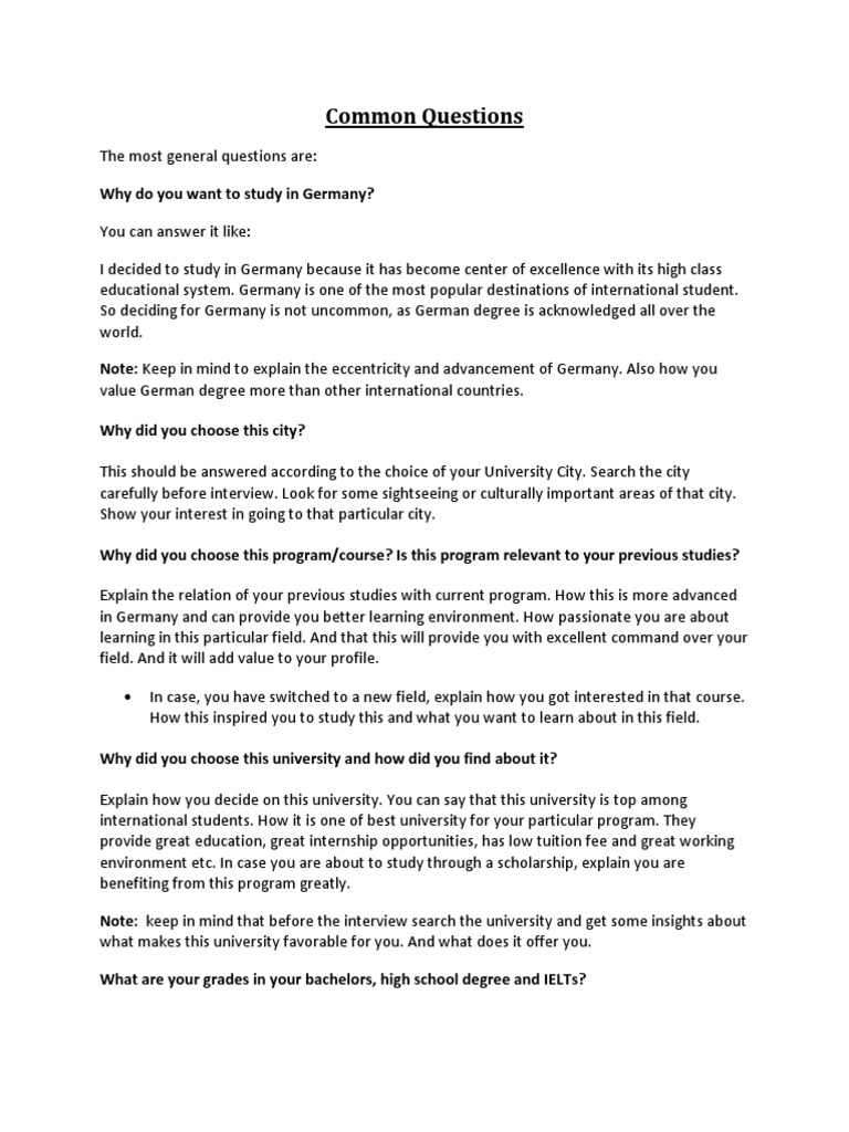 German Visa Interview Questions | Download Free PDF | University | Germany