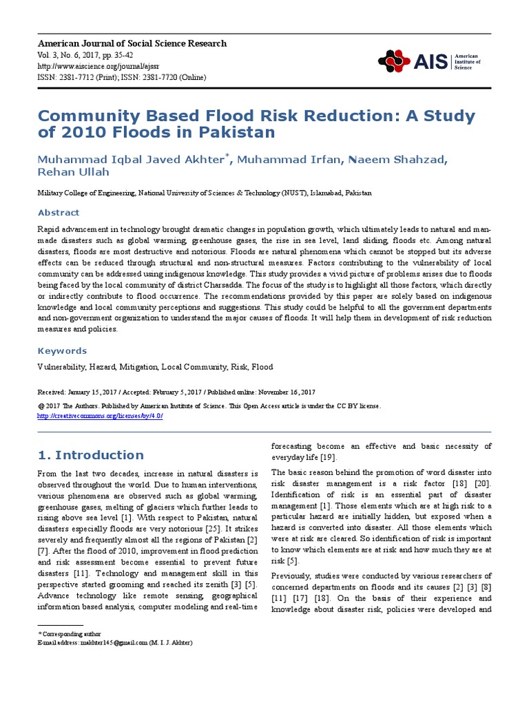 Community Based Flood Risk Reduction A Study of 2010 Floods in Pakistan ...