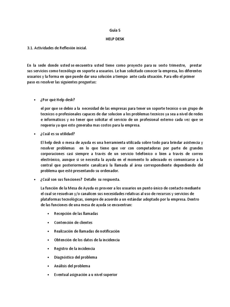 Guia 5 - Help Desk | PDF | Informática | Informática y tecnología de la ...